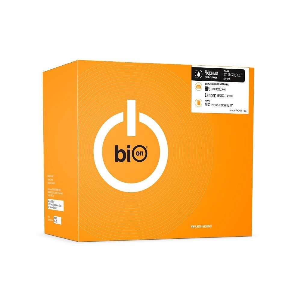 Bion BCR-CRG303/703/Q2612A Картридж для HP (LaserJet 1010/1012/1015/1018/1020/1022/3015/3020/3030/3050/3052/3055/M1005/M1319; Canon i-SENSYS LBP2900B/LBP3000/LBP2900) (2000 стр.), Черный, с чипом