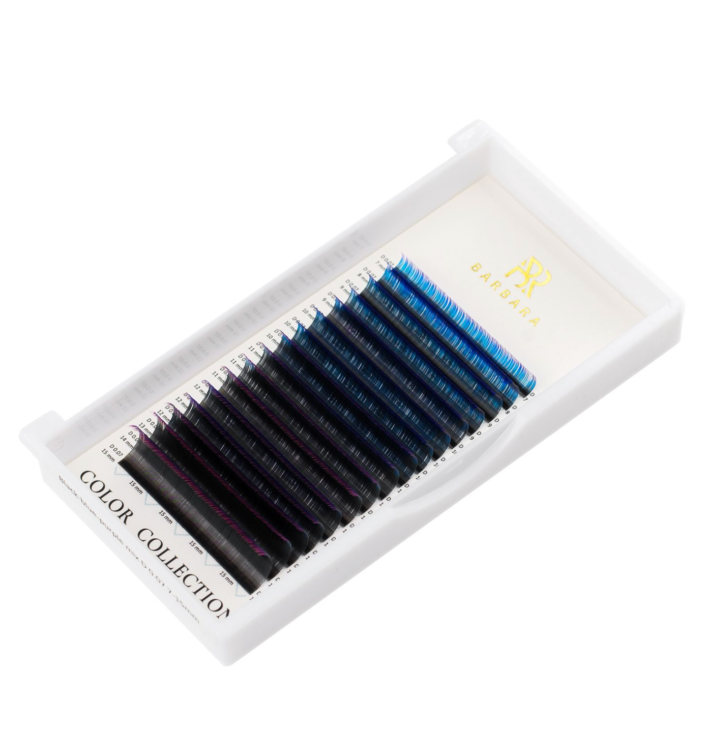 BARBARA Ресницы триколор черно-сине-фиолетовые микс L 0.10 7-15mm