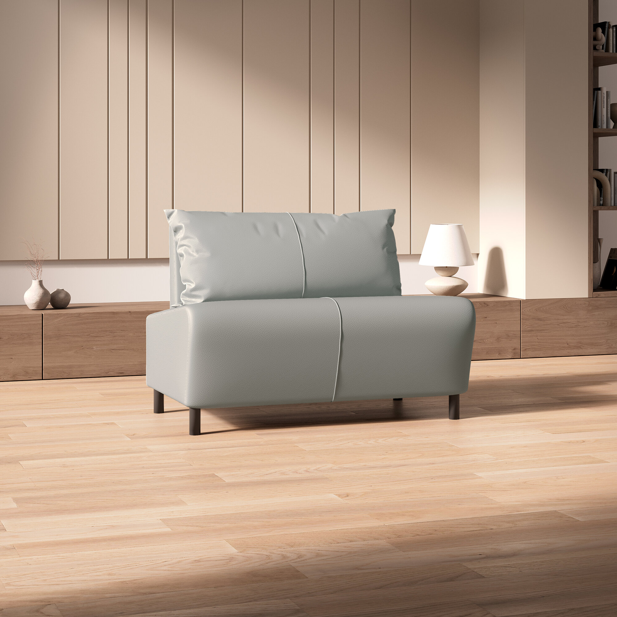 Диван TWIN, с подушкой, в офис, холл, 100 см, без подлокотников, экокожа серый