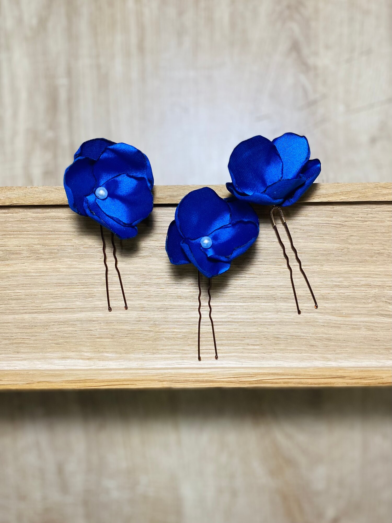 Шпильки для волос "Forget me not flower" , синие , комплект 3 шт , для женщин