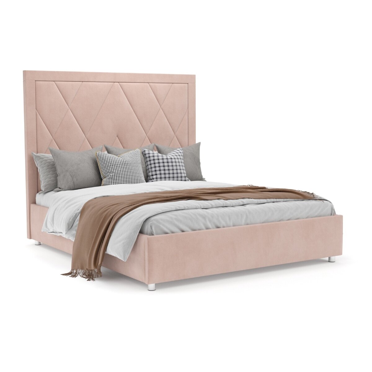 Кровать Сток Диванов Эстель, бежевый микровелюр, 154 см, с подъёмным механизмом