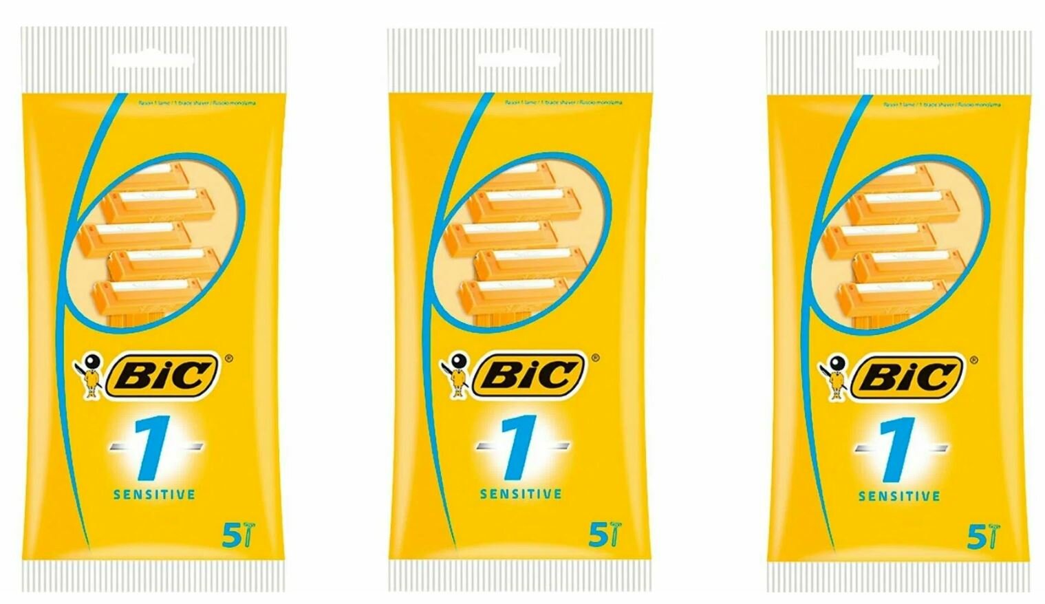 Bic Бритвенный станок 1 Sensitive, с 1 лезвием, блистер, 5 шт, 3 упаковки