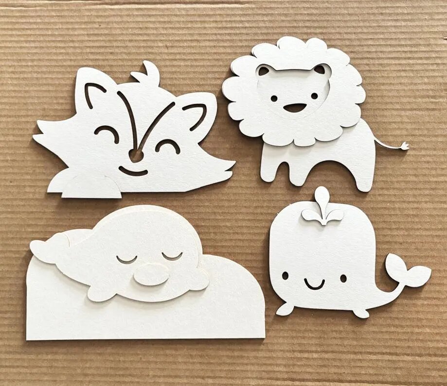 Набор Чипборд для тиснения Замши - ZOO Лев, Лисенок, Кит и Тюлень. толщина 1,5 мм, 4 шт. + подарок