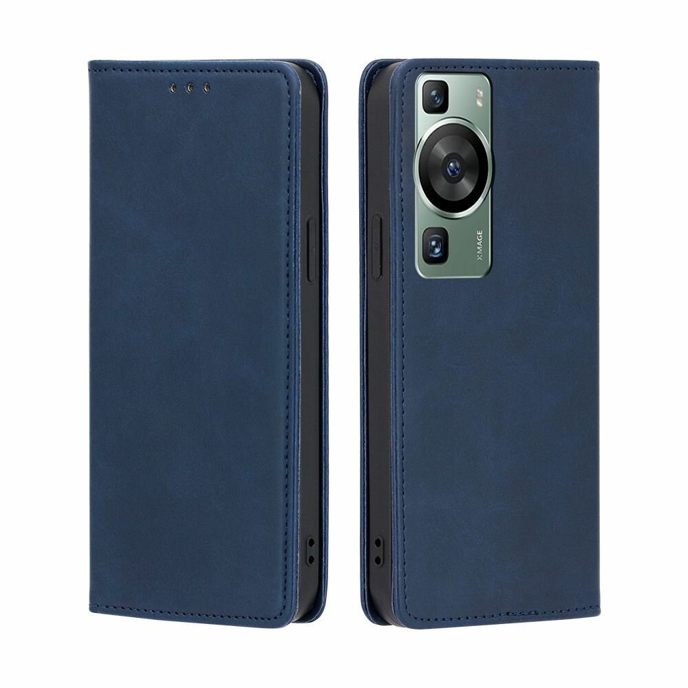 Чехол-книжка MyPads для Huawei P60 / P60 Pro / Хуавей П60/П60 Про, Телячья кожа, закрывающаяся на магнит, синий