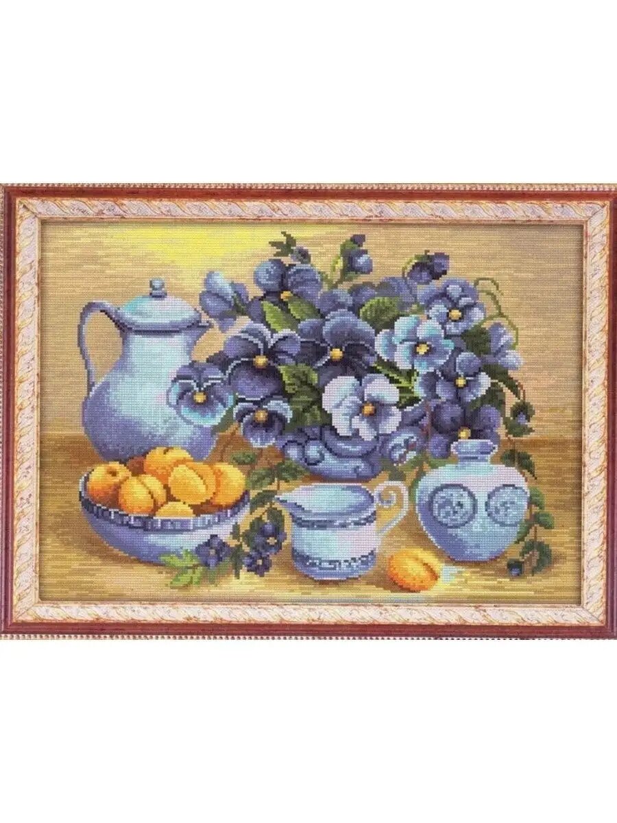Набор для творчества, набор для вышивания крестиком "Натюрморт с цветами и абрикосами" (размер 73 см *54 см)