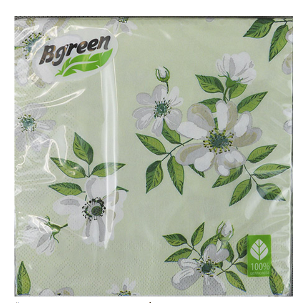 Салфетки Bgreen Жасмин зелёный фон, 3 слоя 20 шт 33*33 см