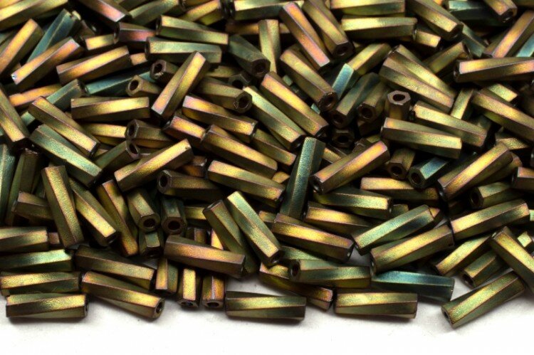 Бисер японский Miyuki Twisted Bugle 2х6мм #2035 хаки, металлизированный матовый ирис, 10 грамм