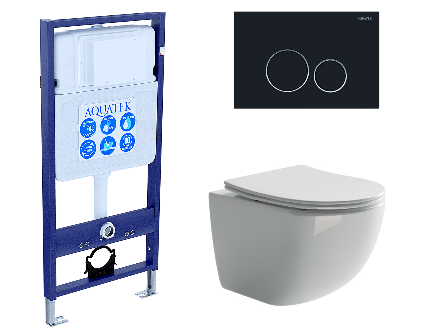 Комплект 3 в 1 инсталляция Акватек Standart 50 + Унитаз подвесной Ceramica Nova Forma CN3009 с кнопкой черной INS-0000012 + CN3009 + KDI-0000020