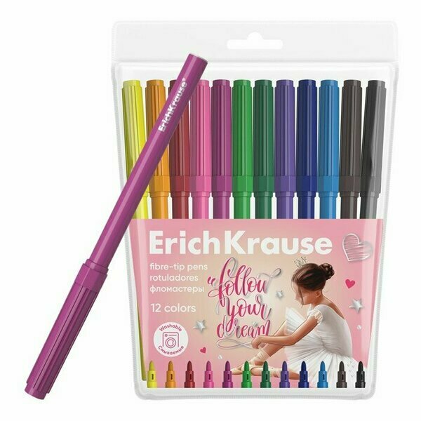 Фломастеры 12 цв. Er.Krause Pointes (в футляре с европодв) 61810