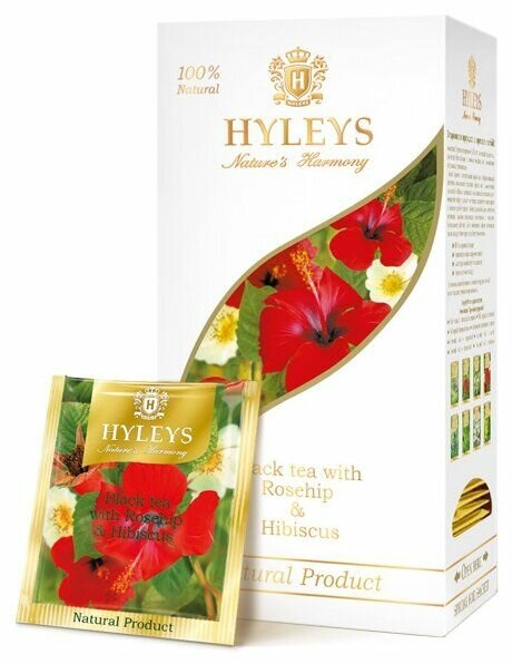 HYLEYS Чай черный Гармония природы, с шиповником и каркаде, 25 пакетиков по 1,5 г