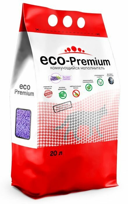 Наполнитель для кошачьих туалетов Eco Premium Лаванда древесный комкующийся с ароматом Лаванды 7,6 кг 20 л