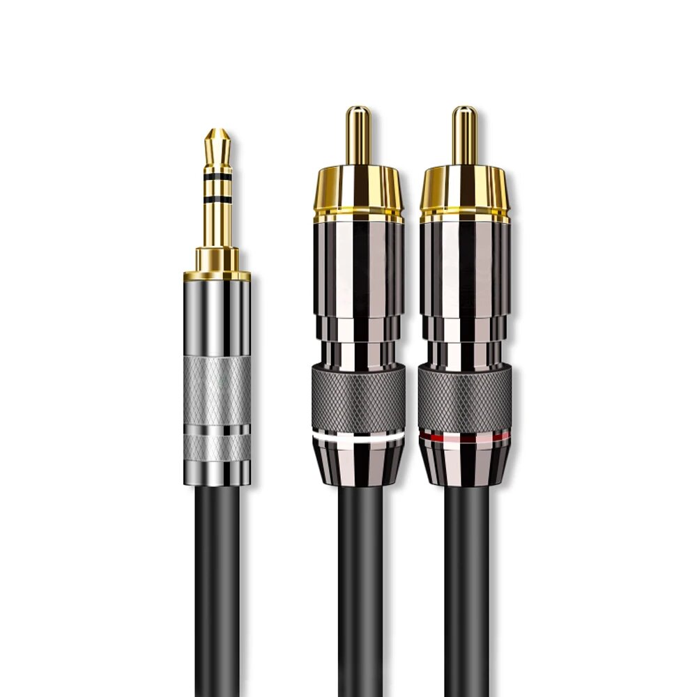 Аудиокабель MOWU 3,5 мм на двойной RCA Black-straight, 2 м