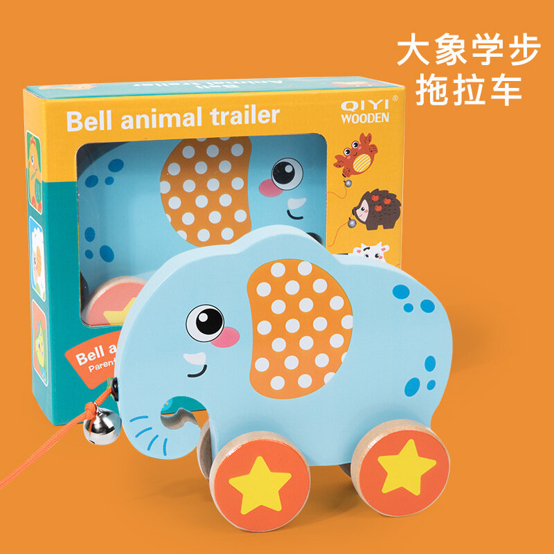 Игрушка-трактор "MZM Elephant Bell", развивающая, деревянная, для детей 0-3 лет