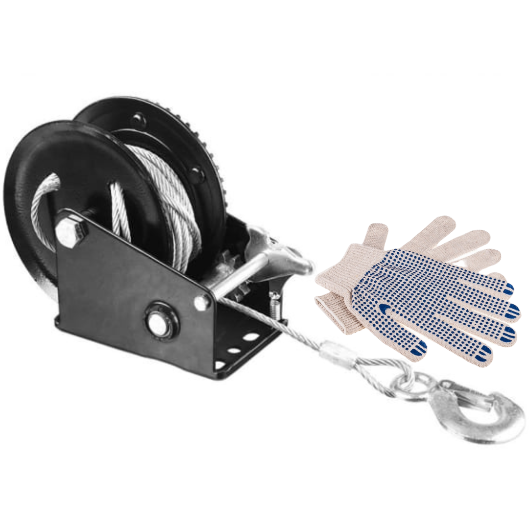 Ручная барабанная лебедка Stayer MASTER 0,9т, 8м+ рабочие перчатки с ПВХ