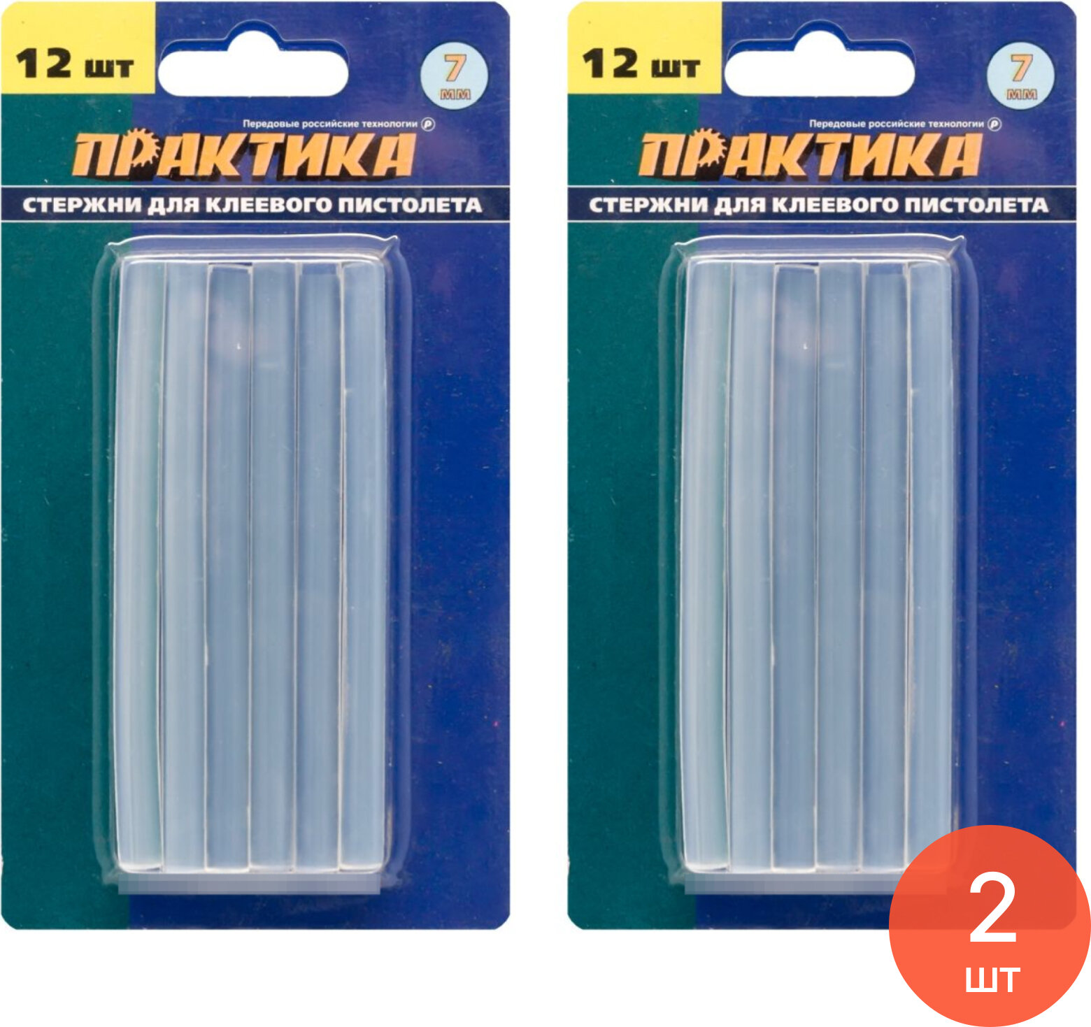 Клеевой стержень Практика для термопистолета, цвет белый/прозрачный, диаметр 7мм, длина 100мм, в упаковке 12шт. (комплект из 2 шт)