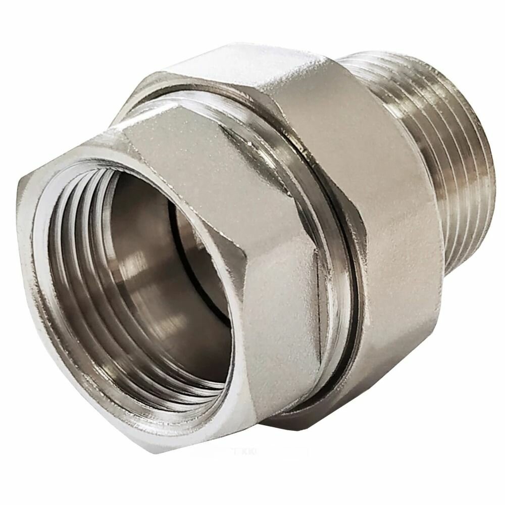 Соединитель латунь никель американка Ду 20 (3/4") прямой ВР/НР VALFEX VF.340. N.034