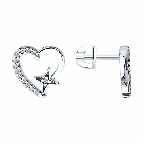 Серьги пусеты, серебро, 925 проба, родирование, фианит