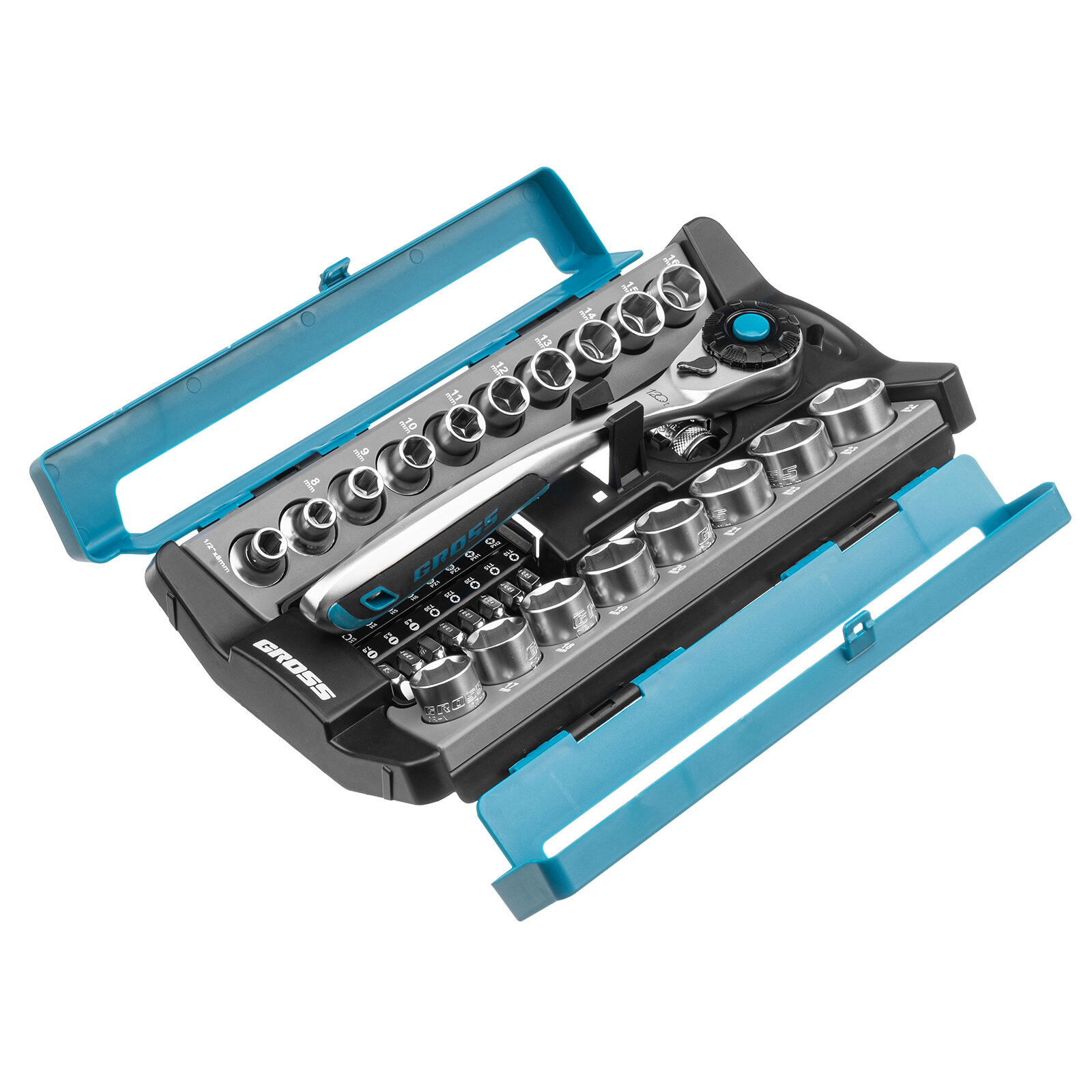 Набор торцевых головок, трещотка 120 зубьев, 36 предметов, 1/2", 3/8”, CrV Gross