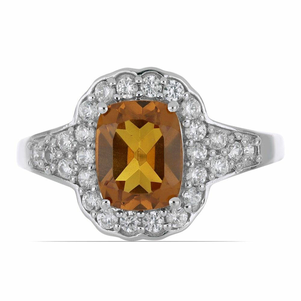 Кольцо, серебро, 925 проба, родирование, циркон, султанит синтетический