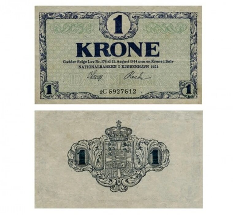 1 крона 1921 Дания, сувенирная копия, банкноты и купюры редкие коллекционные