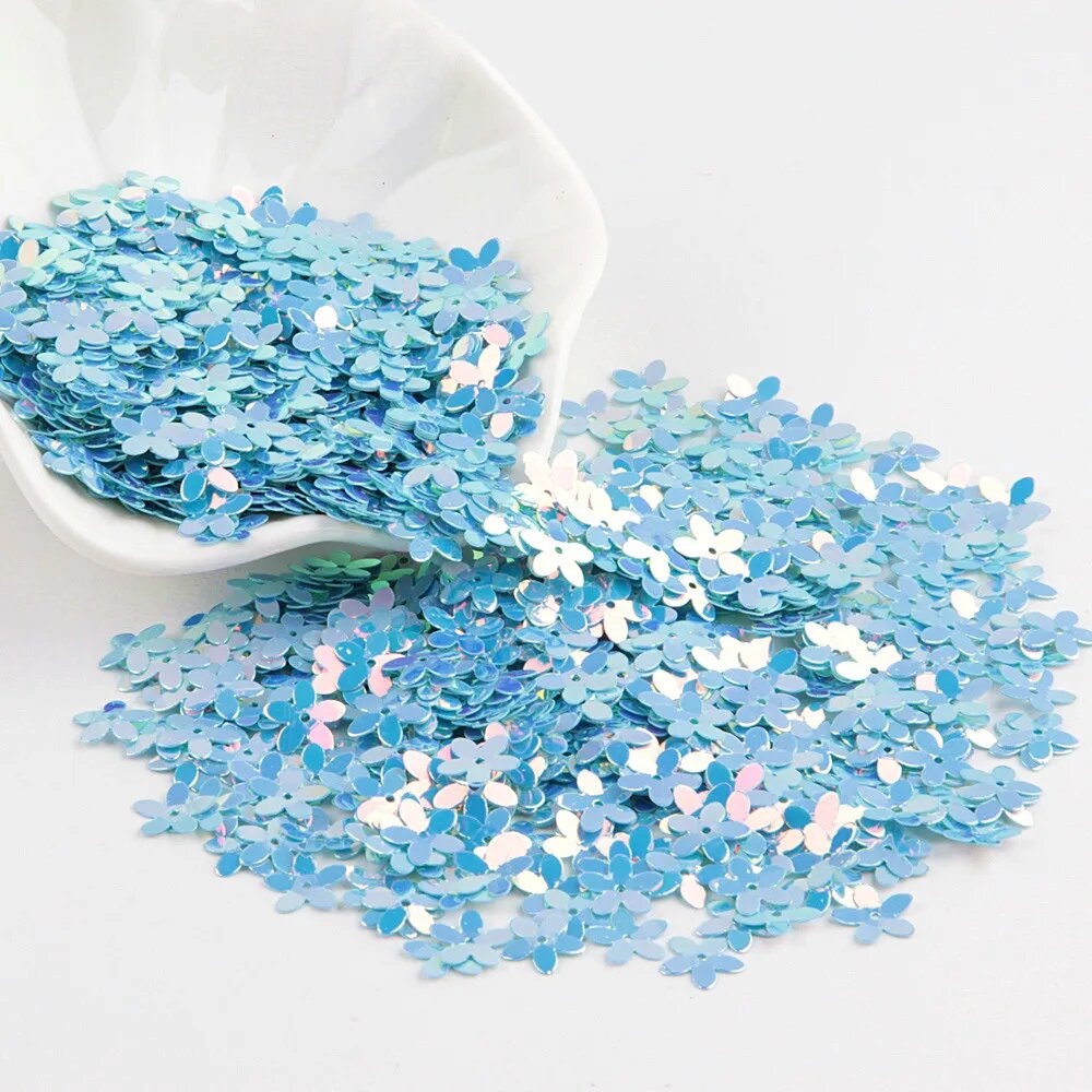 Блестки цветочки синие, blue gold, 10 мм, 200 шт