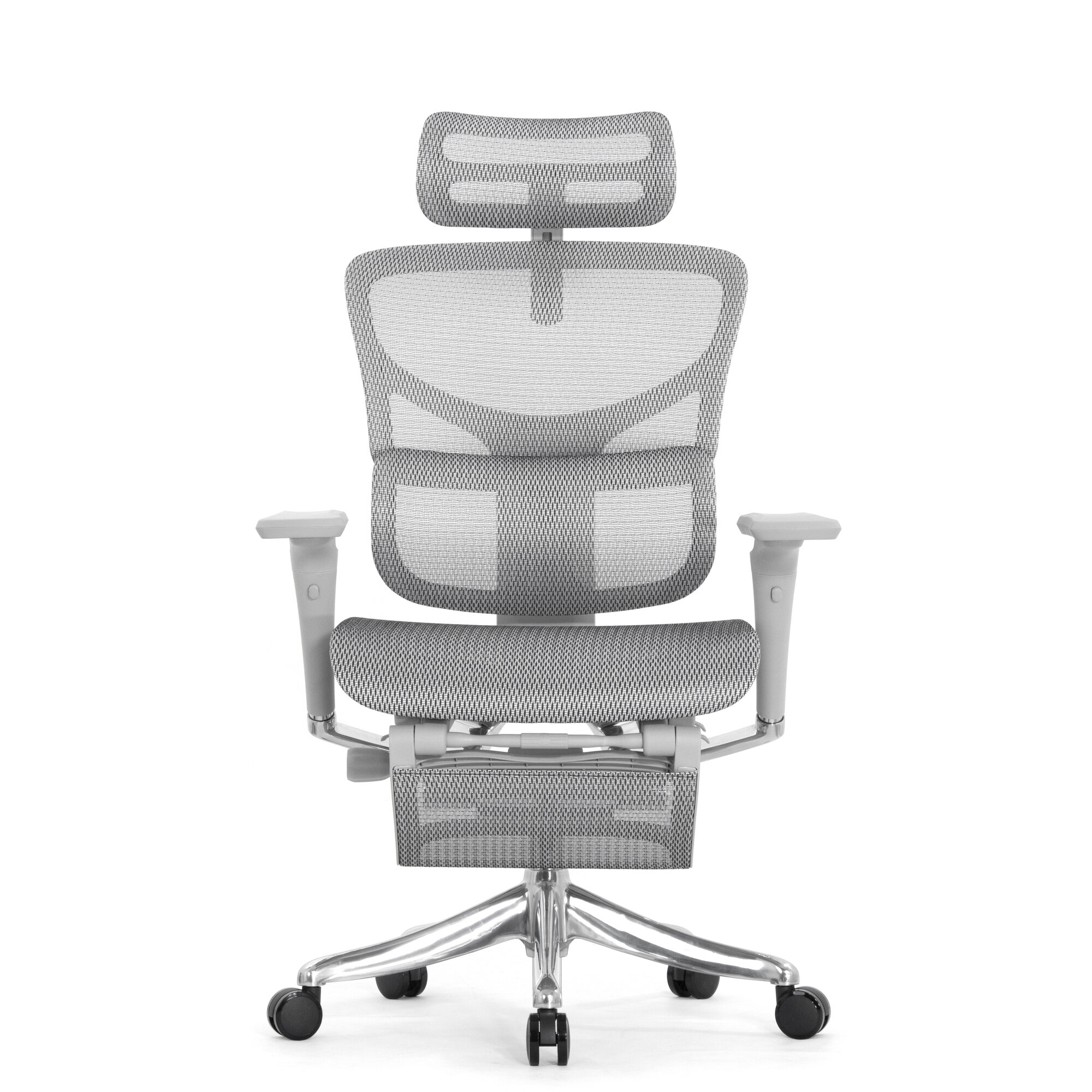 Кресло с подножкой FALTO PRO 2 (3D поясничный упор, подголовник 4D, сетка, каркас серый, белый)