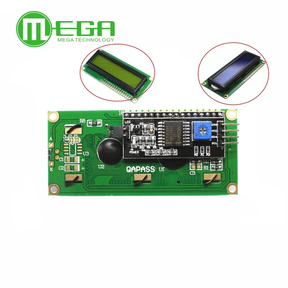 Megmoki LCD1602 ЖК-дисплей синий/желто-зеленый экран 16x2 IIC LCD1602 Bule