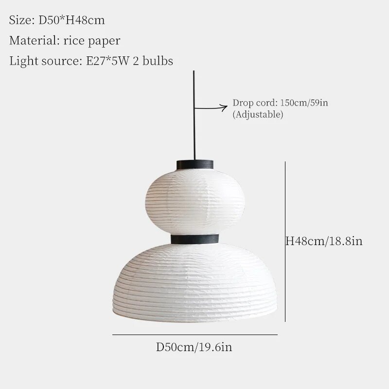 Подвесной светильник HomeLover ваби-саби из рисовой бумаги D50cm, Warm Light