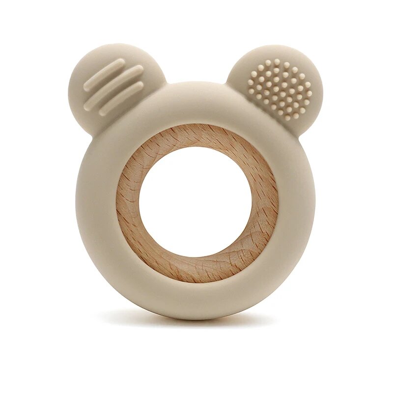 Деревянный прорезыватель-кольцо для новорожденных Бежевый, 005-beach sand
