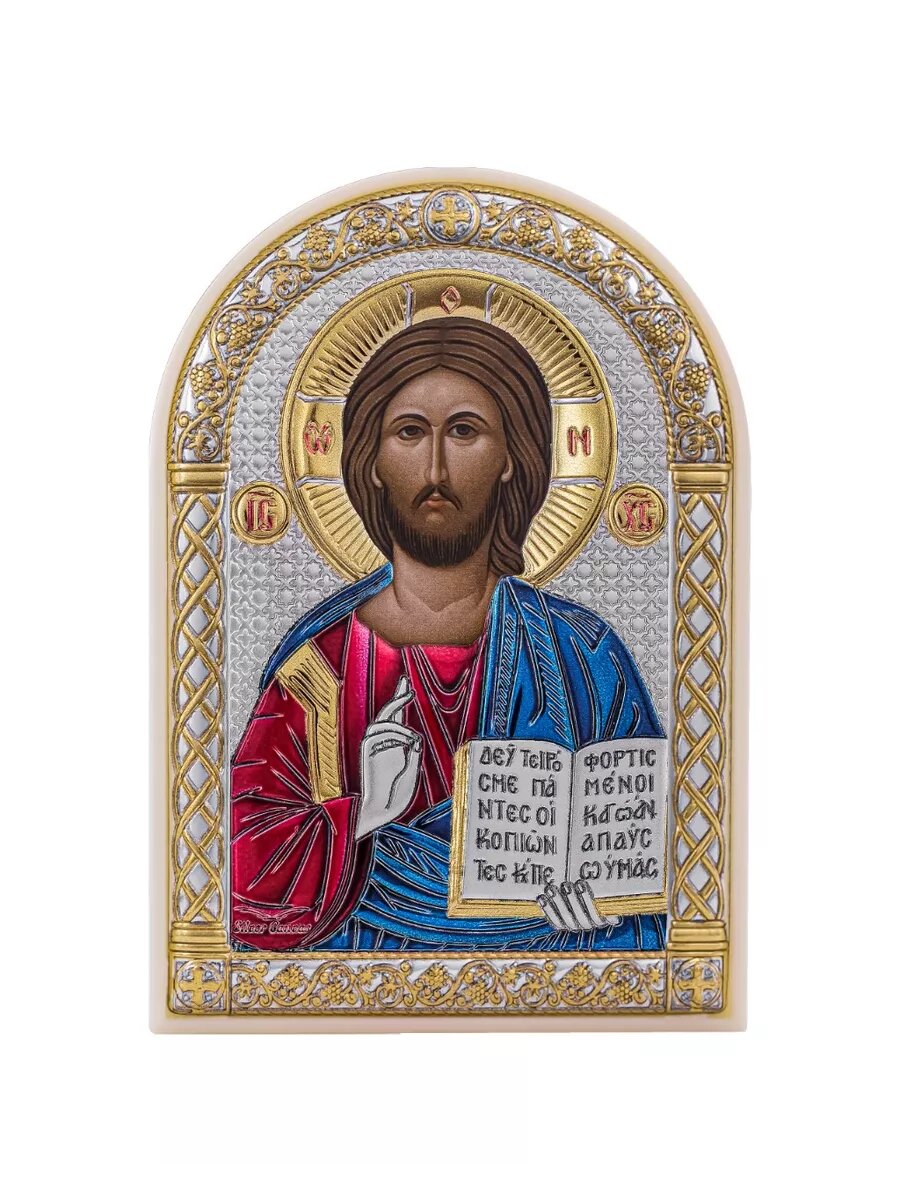 Икона серебряная, греческая Спаситель, 48х68мм.