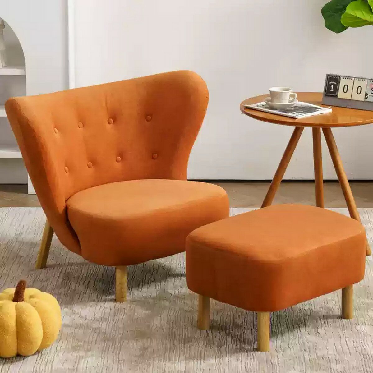 Кресло для отдыха в стиле Little Petra (оранжевый с оттоманкой)
