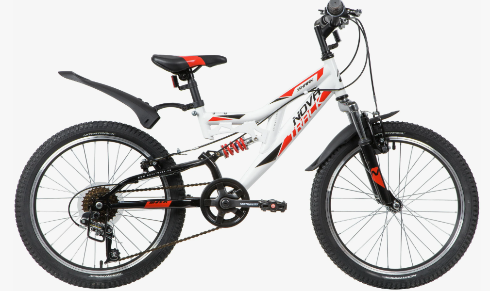 Велосипед Novatrack SHARK 20" Рост 10,5" Белый Сталь 6ск Ободн V-типа мех 2 амм-ра