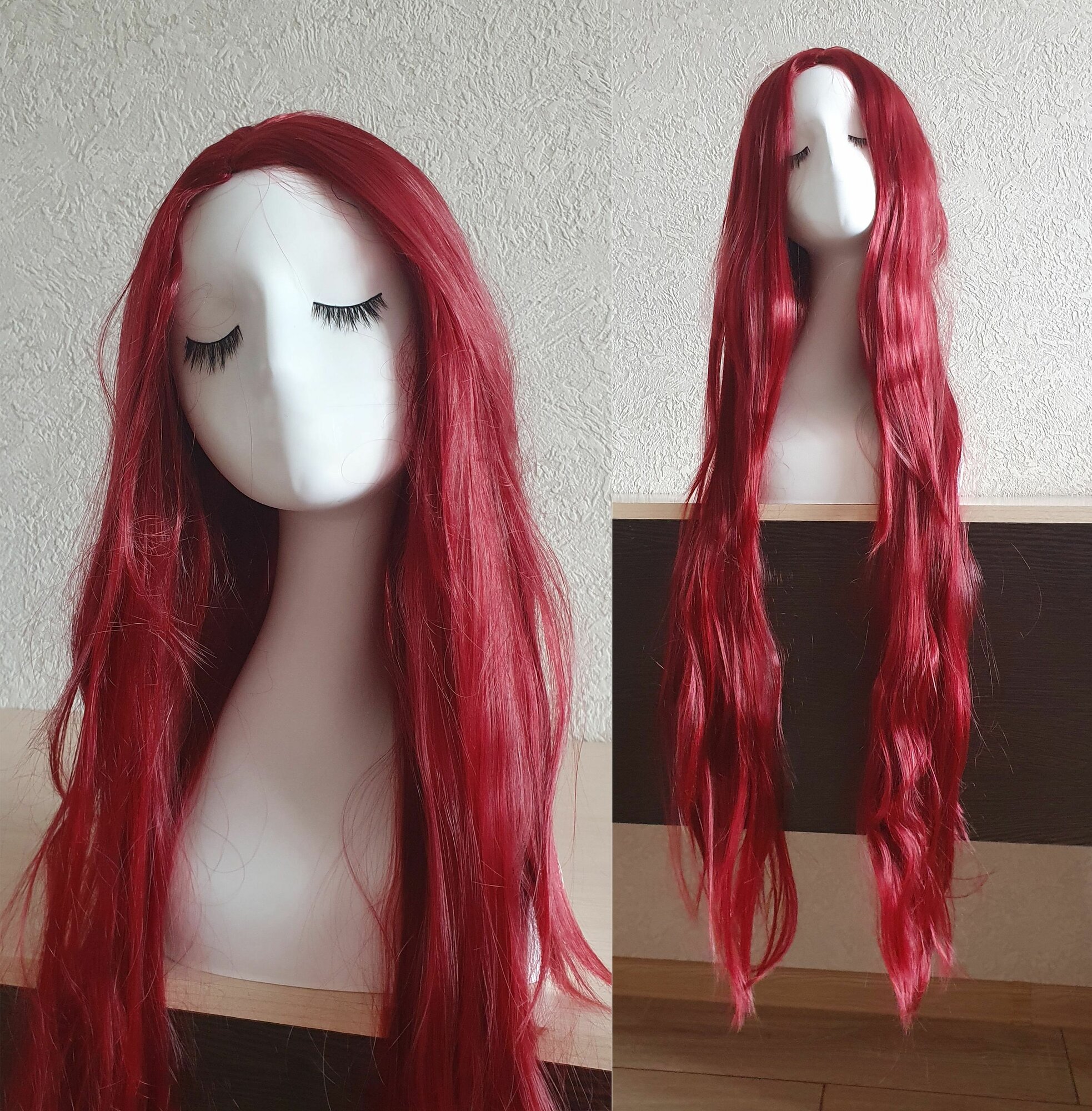 Бордовый парик без челки 100 см для косплея аниме или карнавала