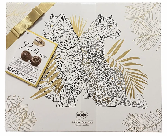 Конфеты SOCADO ассорти "Ягуар" с начинкой из пралине с фундуком и хлопьями "GIAGUARO" /картон/ 250г