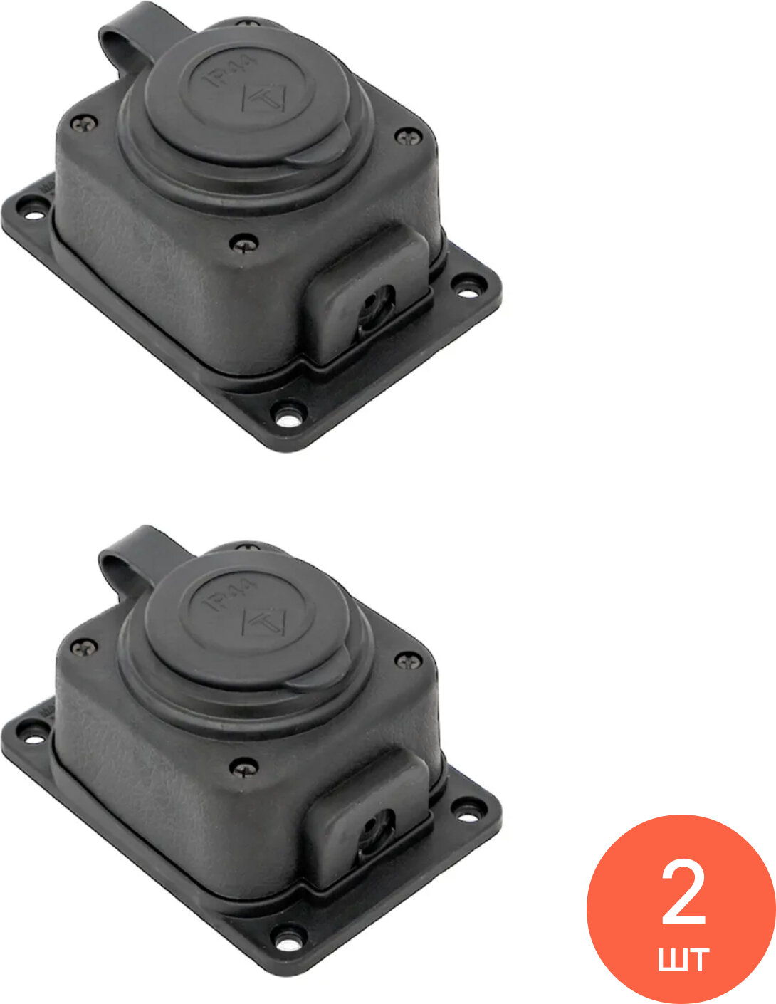 Розетка силовая EKF / ЕКФ PRO настенная в корпусе из каучука, черная, с защитной крышкой, длиной 68мм, 2P+PE, 16А 230В, IP44 / электрика (комплект из 2 шт)