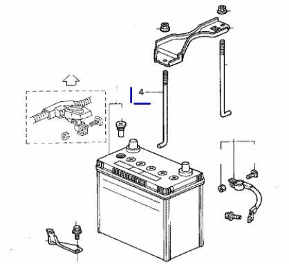Болт-шпилька крепления аккумуляторной батареи (длина 195 мм/резьба 51 мм); Артикул Honda: 31513SDAA00 (Оригинал)