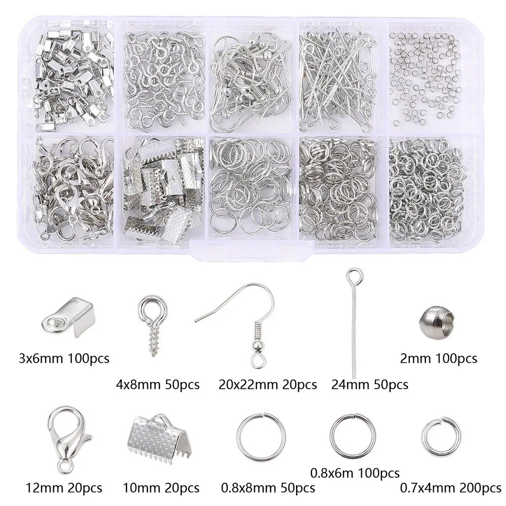 Комплект фурнитуры для бижутерии, Rhodium, 1000шт