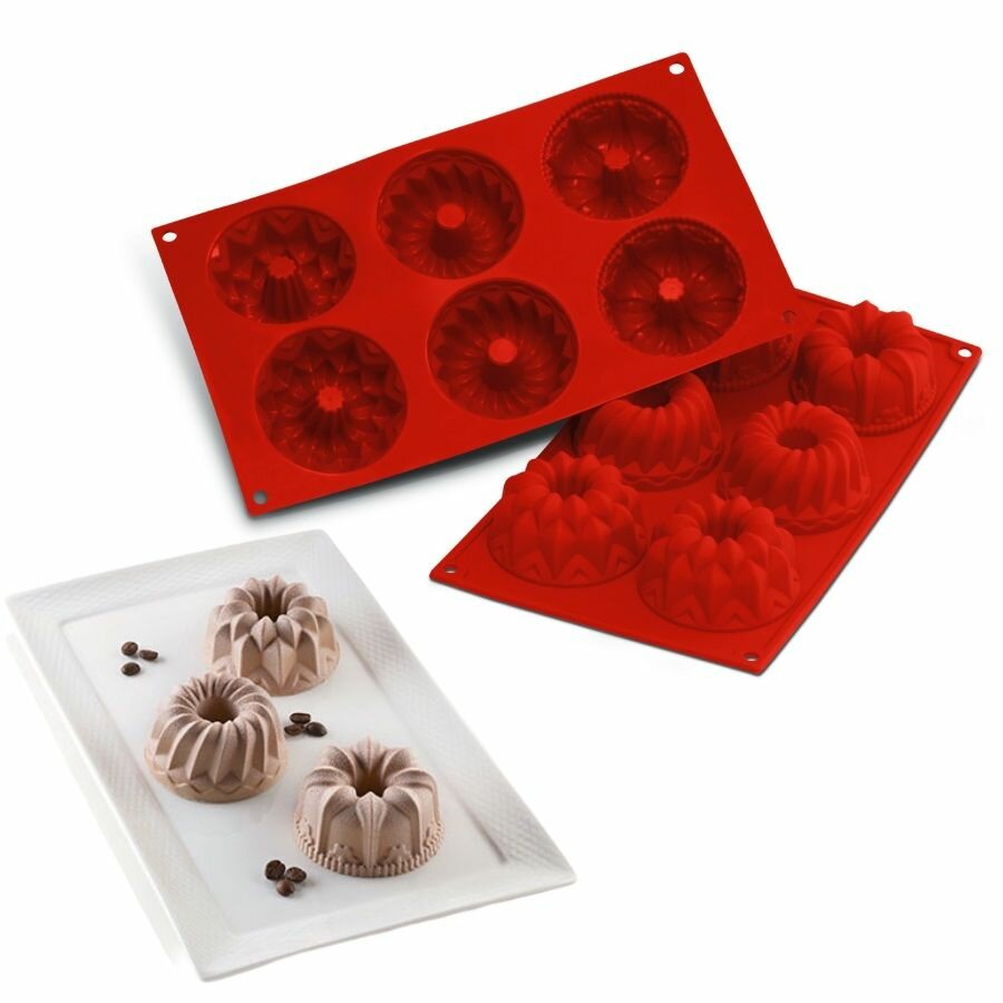 Форма для выпечки "Кекс с отверстием", силикон, d-7,5см, h-3,6 см, количество ячеек 6шт.