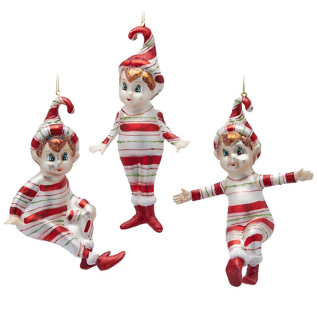 Набор стеклянных елочных игрушек Эльфы - Loyal Friends 15 см, 3 шт, подвеска, EDG, 6500315A140-набор