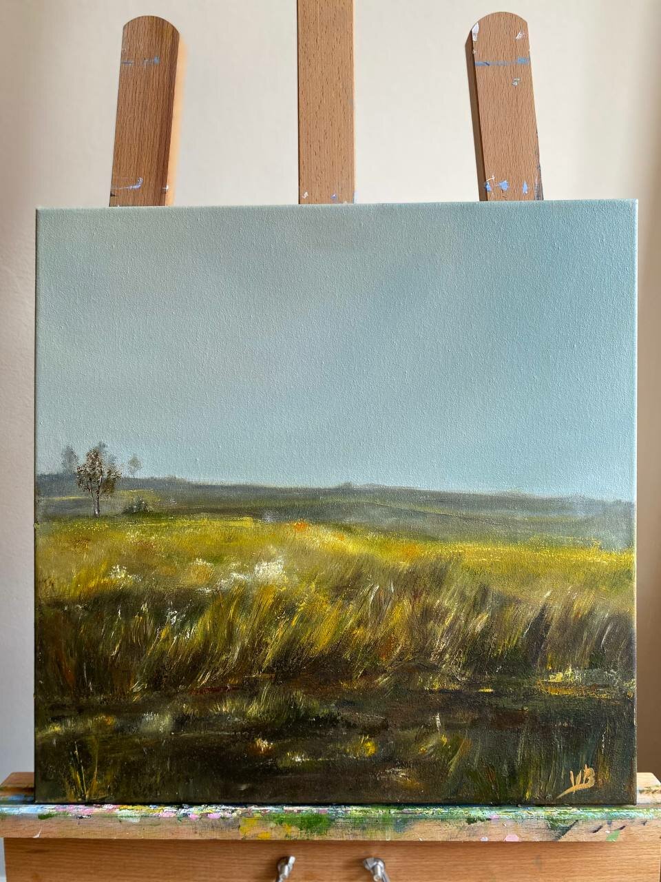 Картина "Деревенские луга", холст, масло, 40x40 см.