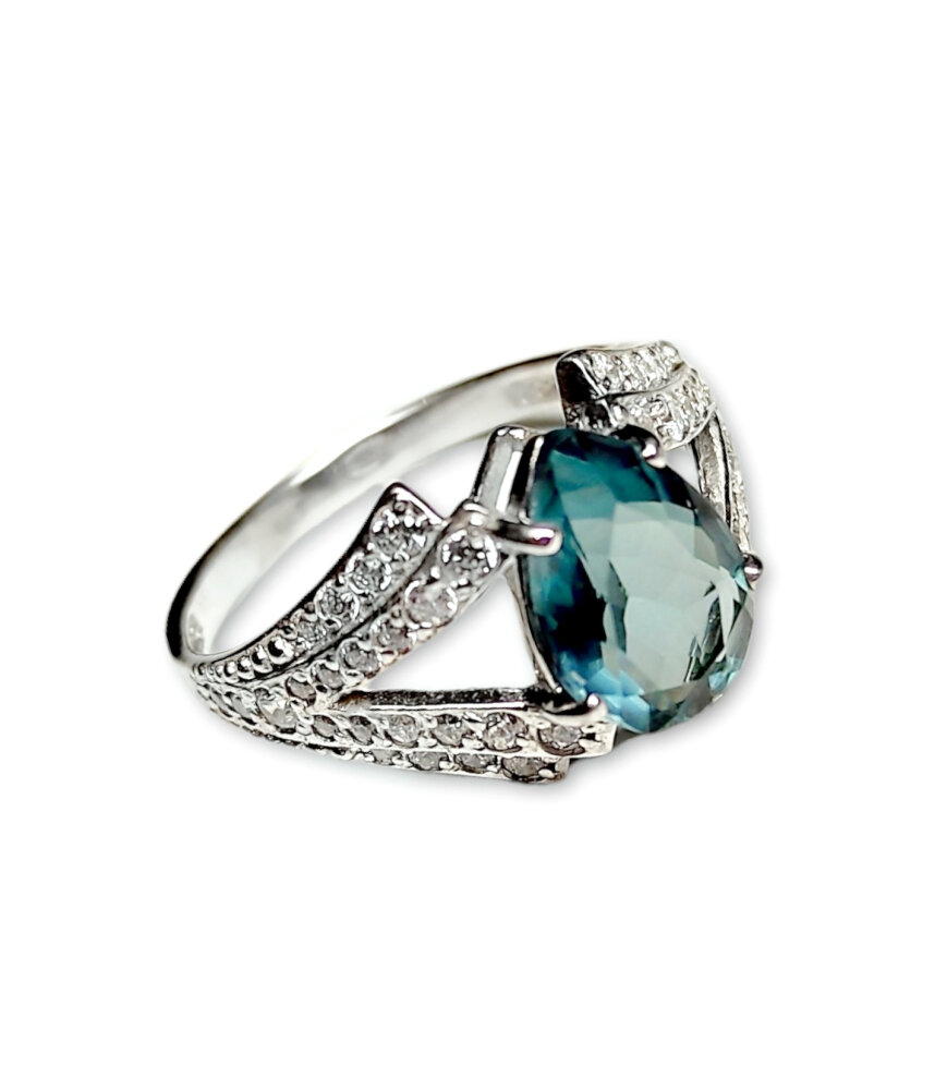 Кольцо, серебро, 925 проба, родирование, фианит, Лондон топаз