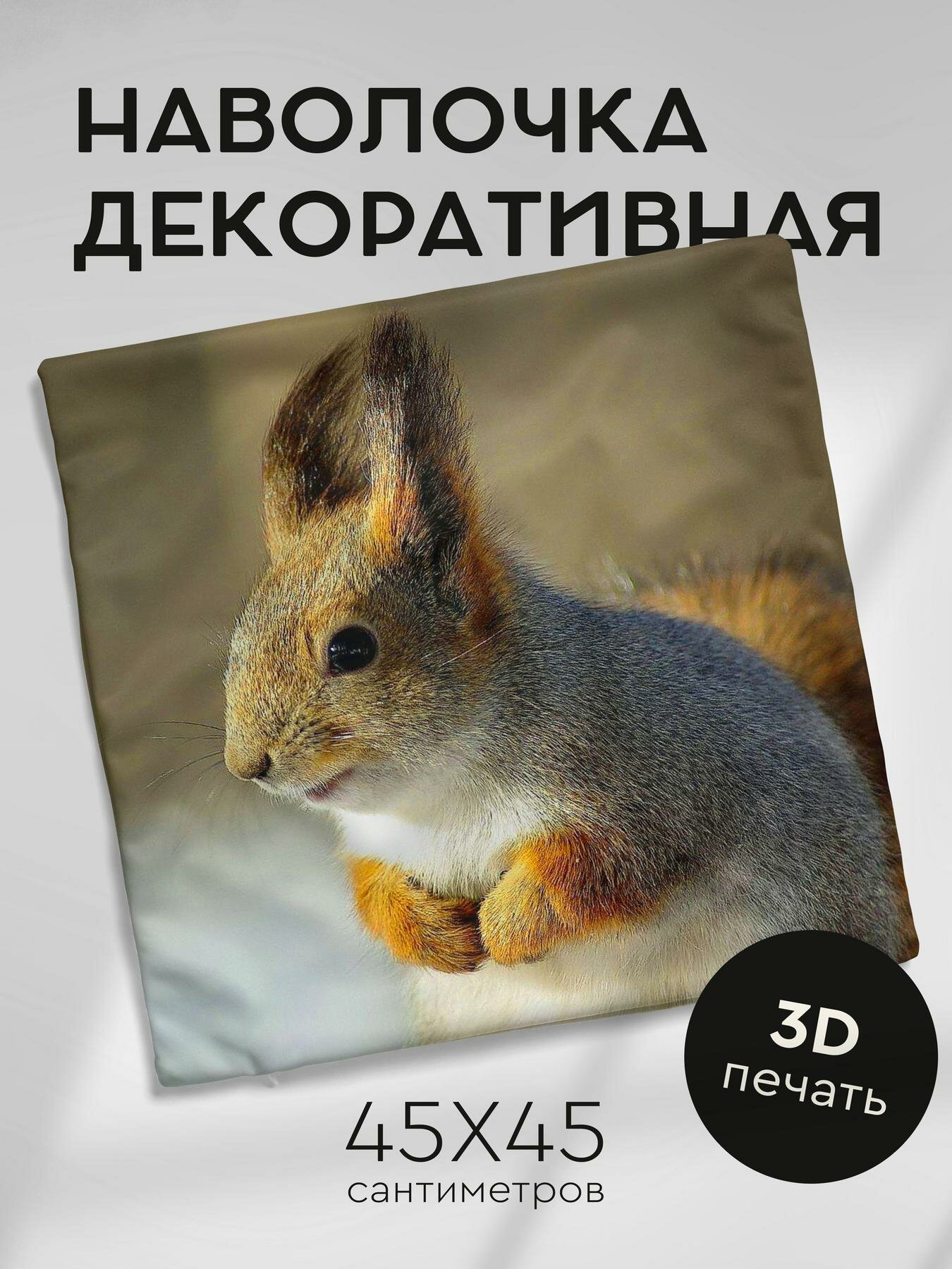 Наволочка декоративная, 45х45см / белка / squirrel / морда