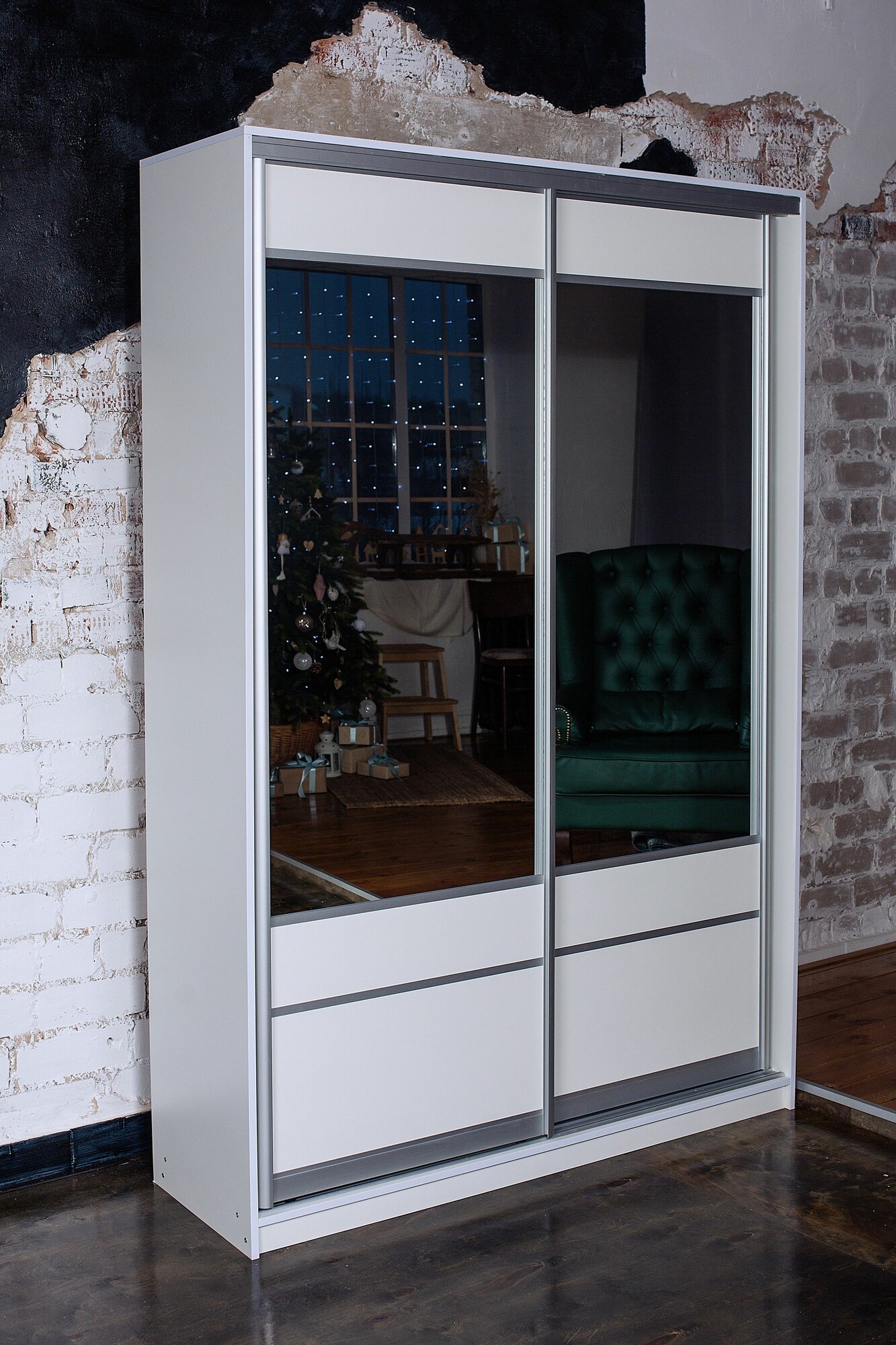 Шкаф- купе ЭльфОла "Эко" 180*45*240 см, белый шагрень, фасады вставка зеркало