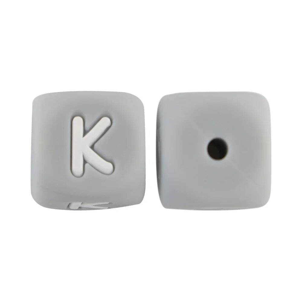 Серые силиконовые бусины с буквами английского алфавита 12 мм 10 шт. 10pcs K