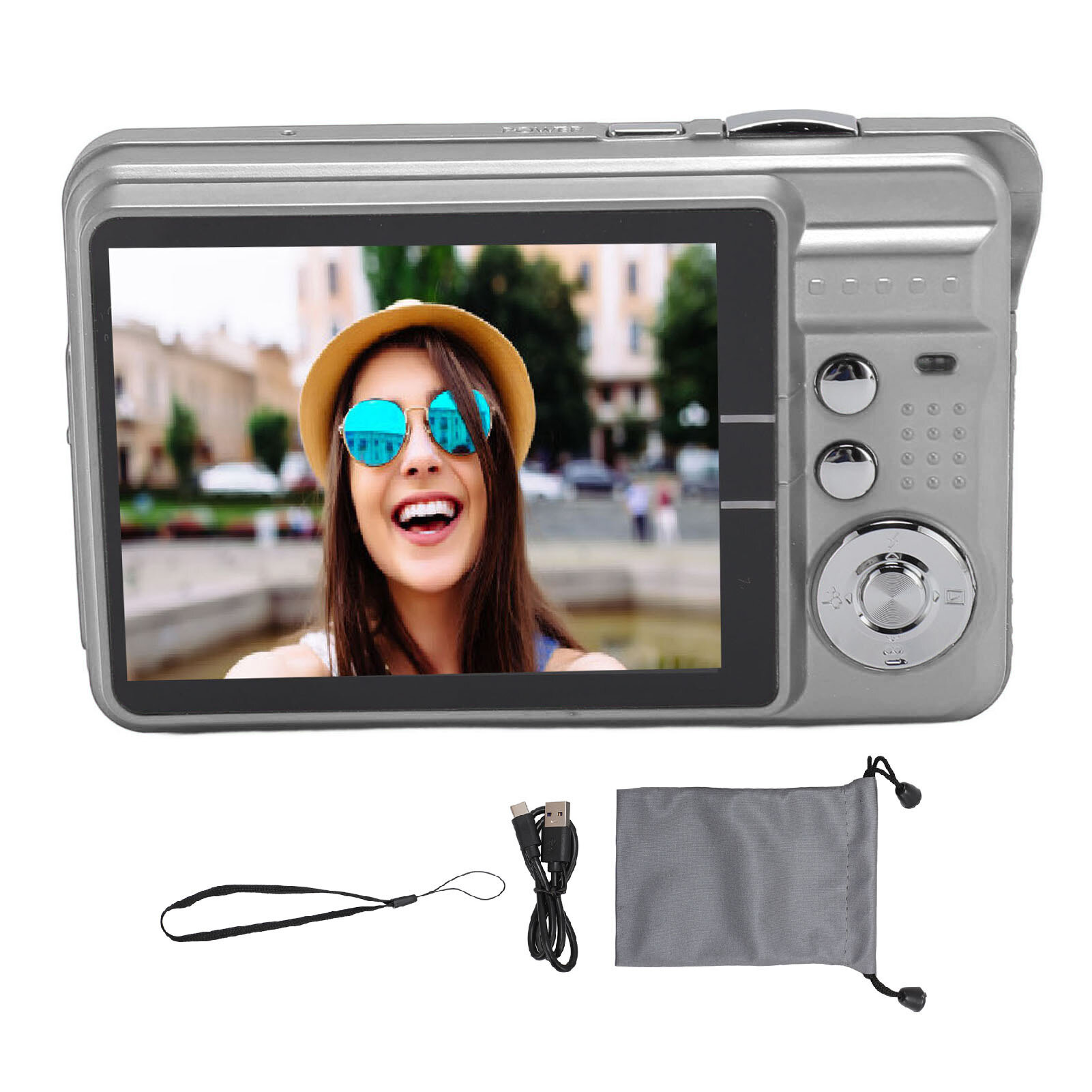 Цифровая камера 48 МП 4K, 8-кратный зум, экран 2,7 дюйма, автофокус, режим Beauty & Fill Light, карманная камера для путешествий для подростков и детей, серебристый цвет