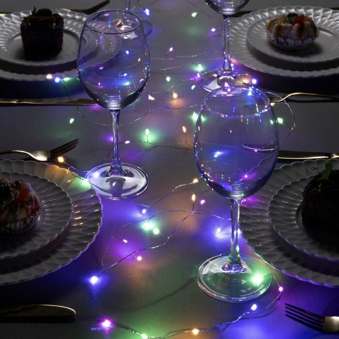 Гирлянда новогодняя Luazon Lighting "Мишура", 10 м, роса, IP20, серебристая нить, 200 LED, свечение мульти, 12 В