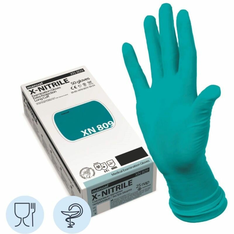 Перчатки медицинские Manual Смотровые, латекс, зеленый, XN 809, XL, 25 пар