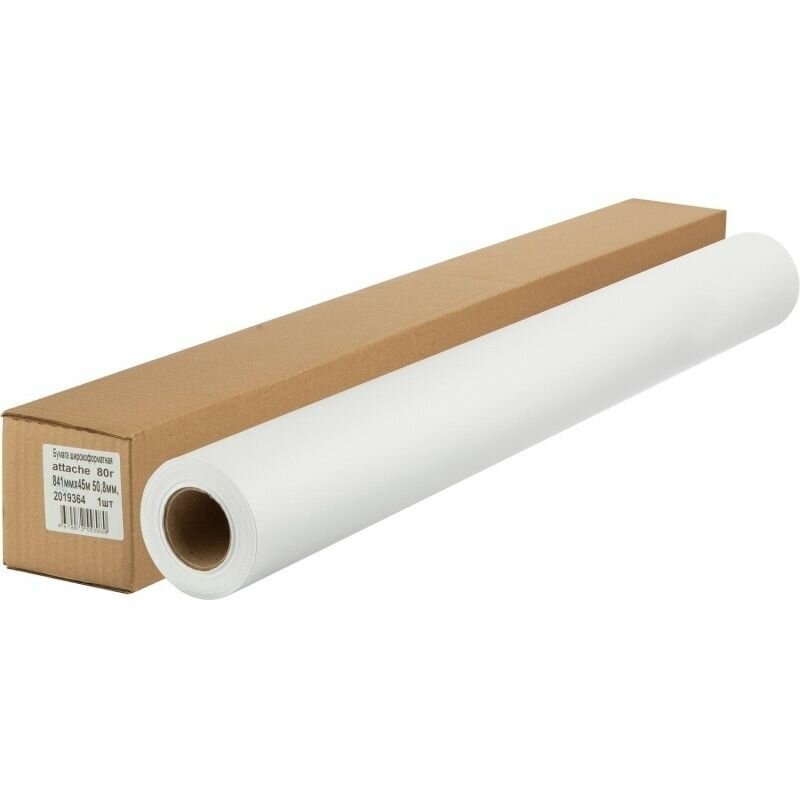 Бумага для печати Attache широкоформатная, 80 г, 841 мм, 45 м, 50,8 мм