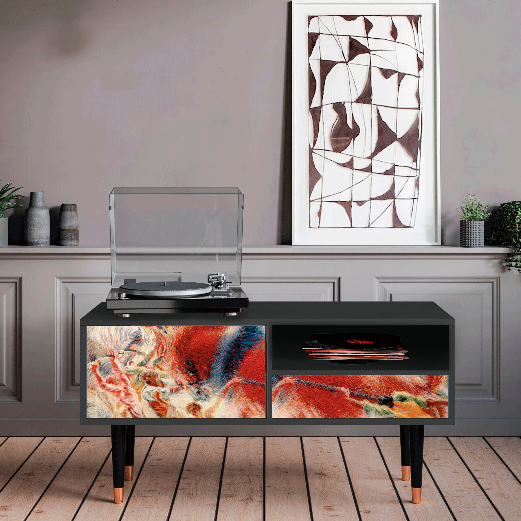 ТВ-Тумба - STORYZ - T3 The City Rises by Umberto Boccioni, Размер - 115 x 59 x 48 см, Цвет корпуса - , Антрацит
