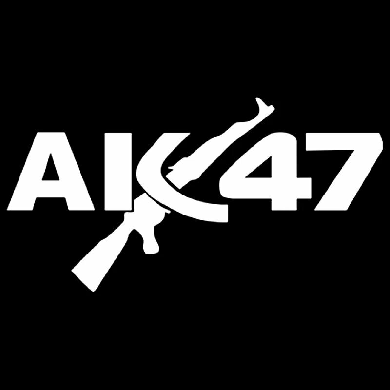 АК 47 виниловая наклейка, белая/черная